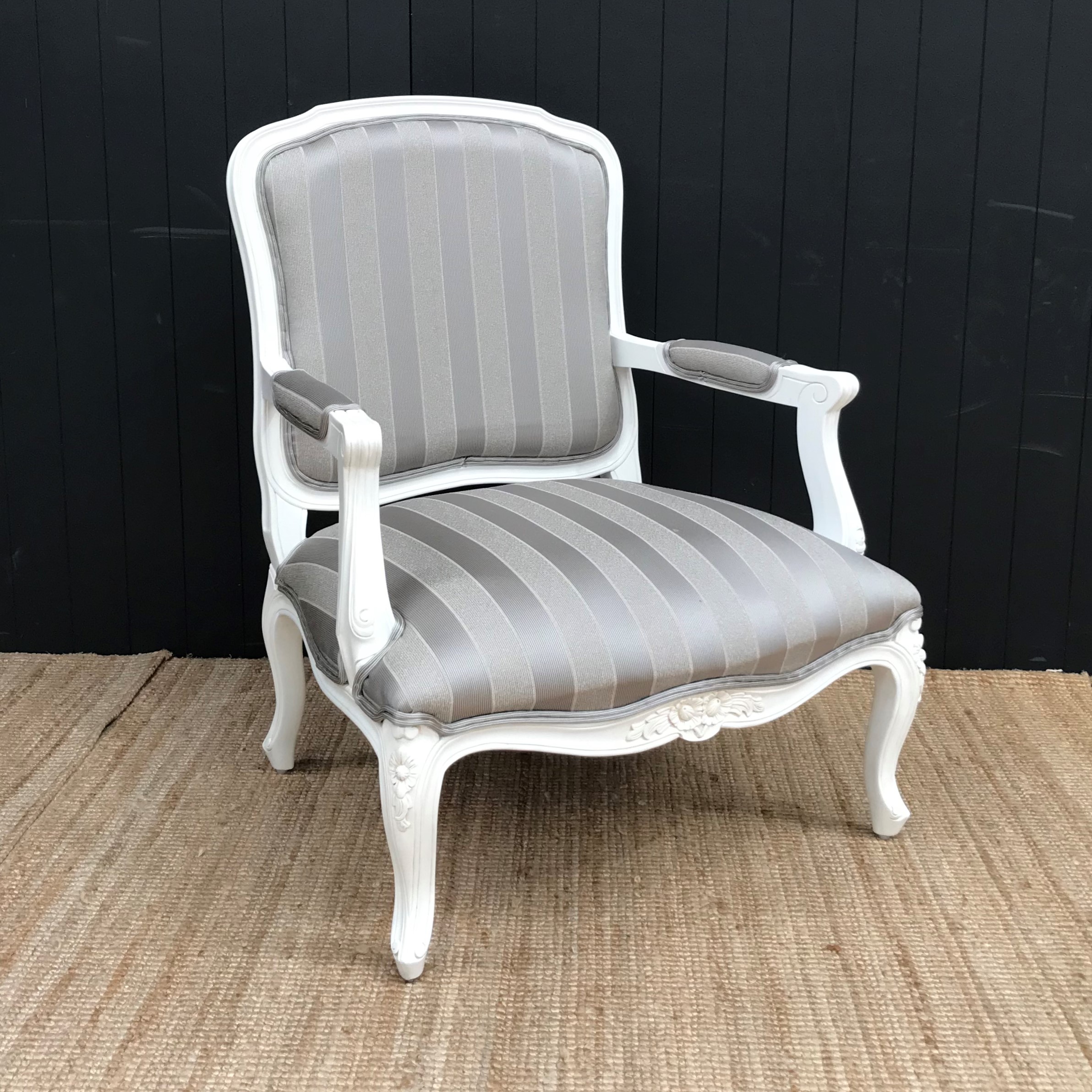 Berger Chair – White Painted Finish & Grey Upholstery – Manor House ...